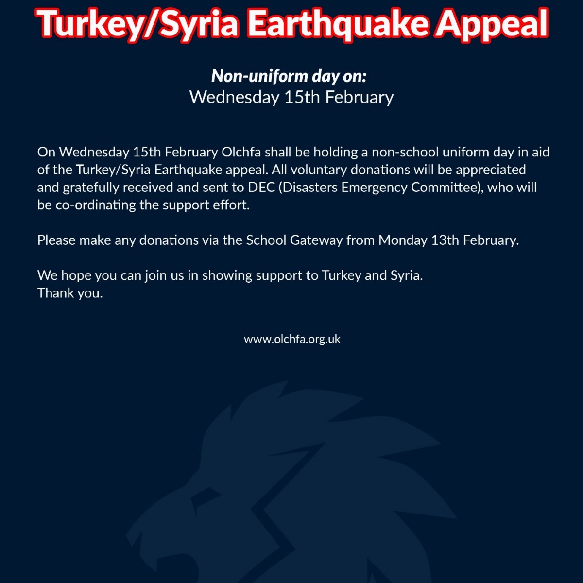 Olchfa - Turkey/Syria Earthquake Appeal