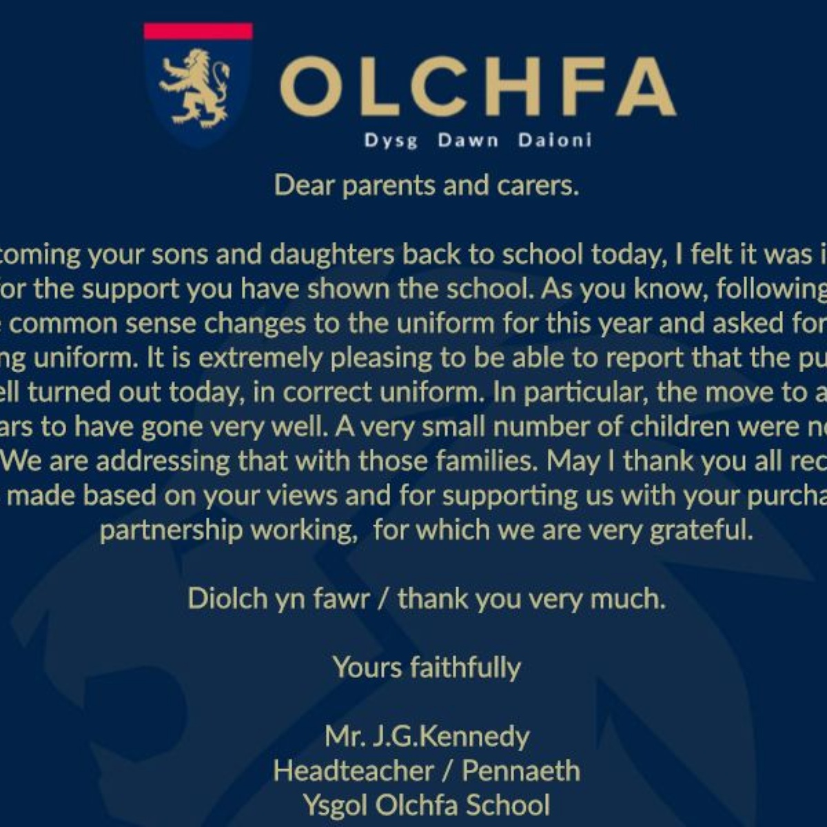 Olchfa - A Message from Mr Kennedy, Headteacher