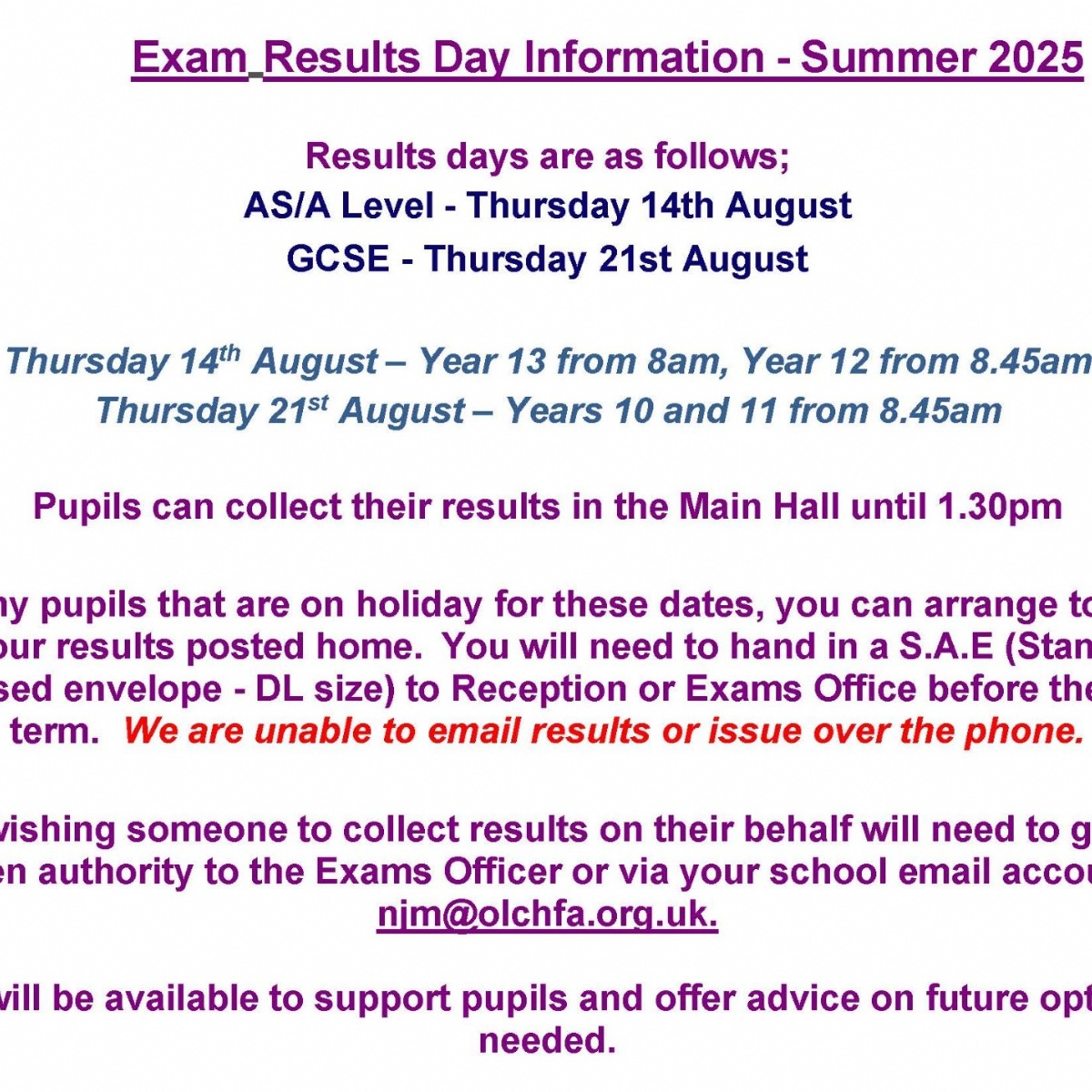 Olchfa - Summer Exam Results - August 2025